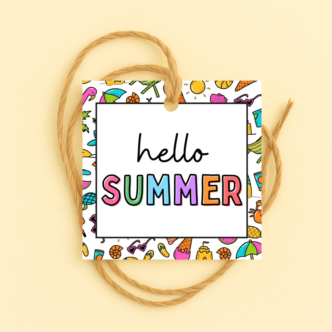 Printable 2 & 2.5" Gift Tag - Hello Summer - Bright Gift Tag - Birthday ...