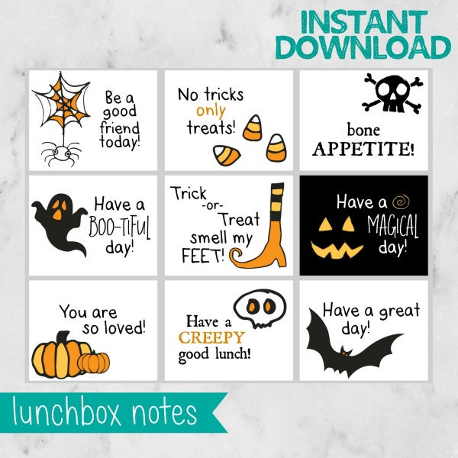 Halloween Lunchbox Notes Lunch Box Card Printable Instant | Etsy