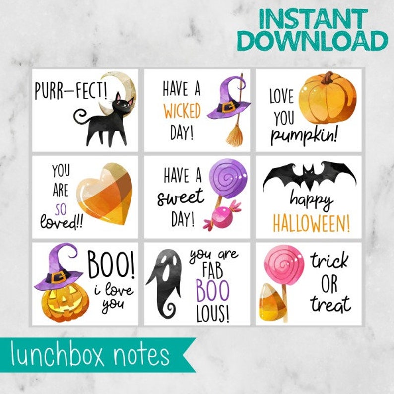 Halloween Lunchbox Notes Lunch Box Card Girls Printable - Etsy