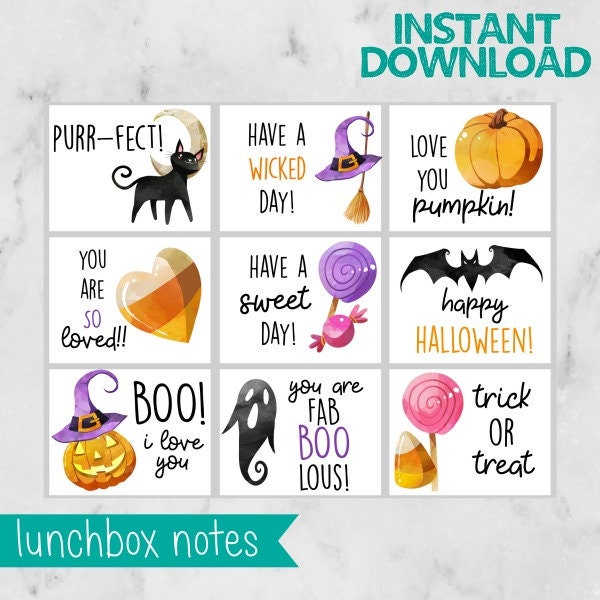 Halloween Lunchbox Notes 45 Lunch Box Card Printable - Etsy.de
