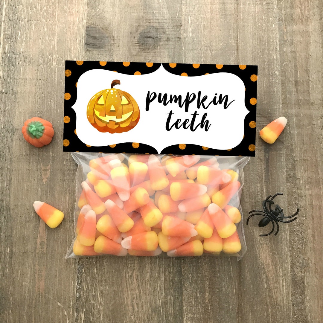 Pumpkin Teeth Halloween Bag Topper - Candy Corn Treat Bag Top ...