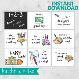 School Lunchbox Notes - Lunch Box Card - Printable Instant Download ...