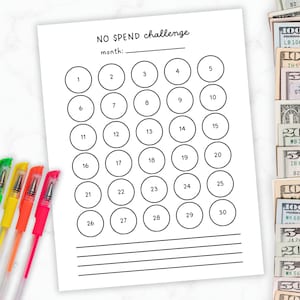Printable No Spend Challenge - 30 Day No Spending Printable - No Spend ...