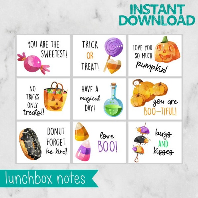 Halloween Lunchbox Notes Lunch Box Card Girls Printable - Etsy