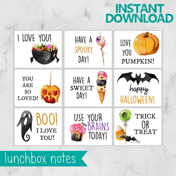 Halloween Lunchbox Notes 45 Lunch Box Card Printable - Etsy.de