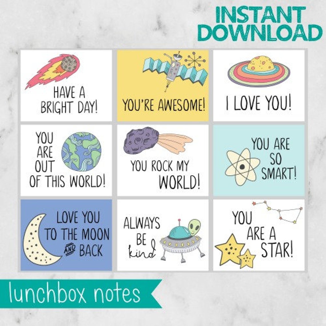 Space Themed Lunch Box Notes - Outer Space - Printable Lunchbox Card ...