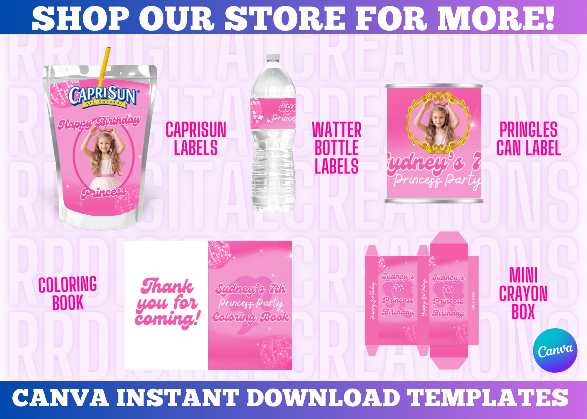 Pink Princess Doll Birthday Coloring Boxes, Doll Party Favor Mini ...