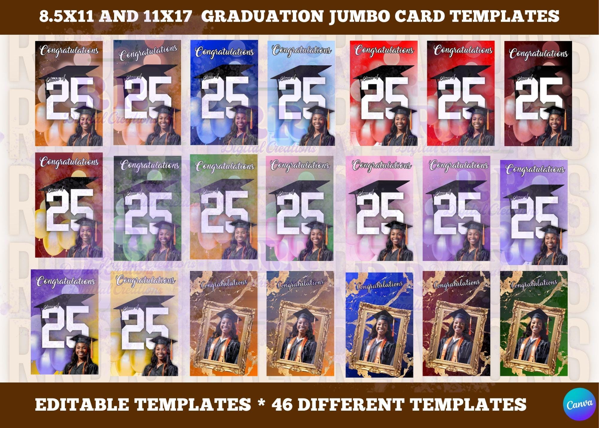 Editable Jumbo Graduation Card Templates: 8.5x11 & 11x17 (digital ...