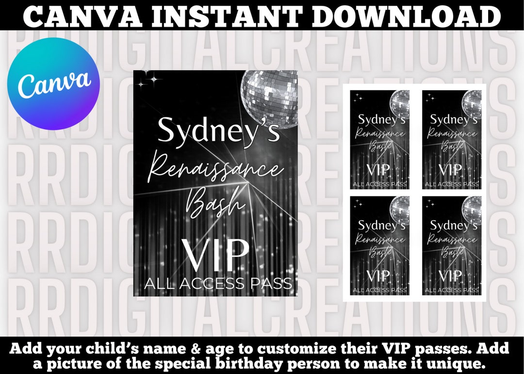 Renaissance VIP Party Passes: Customizable Template (digital Download ...