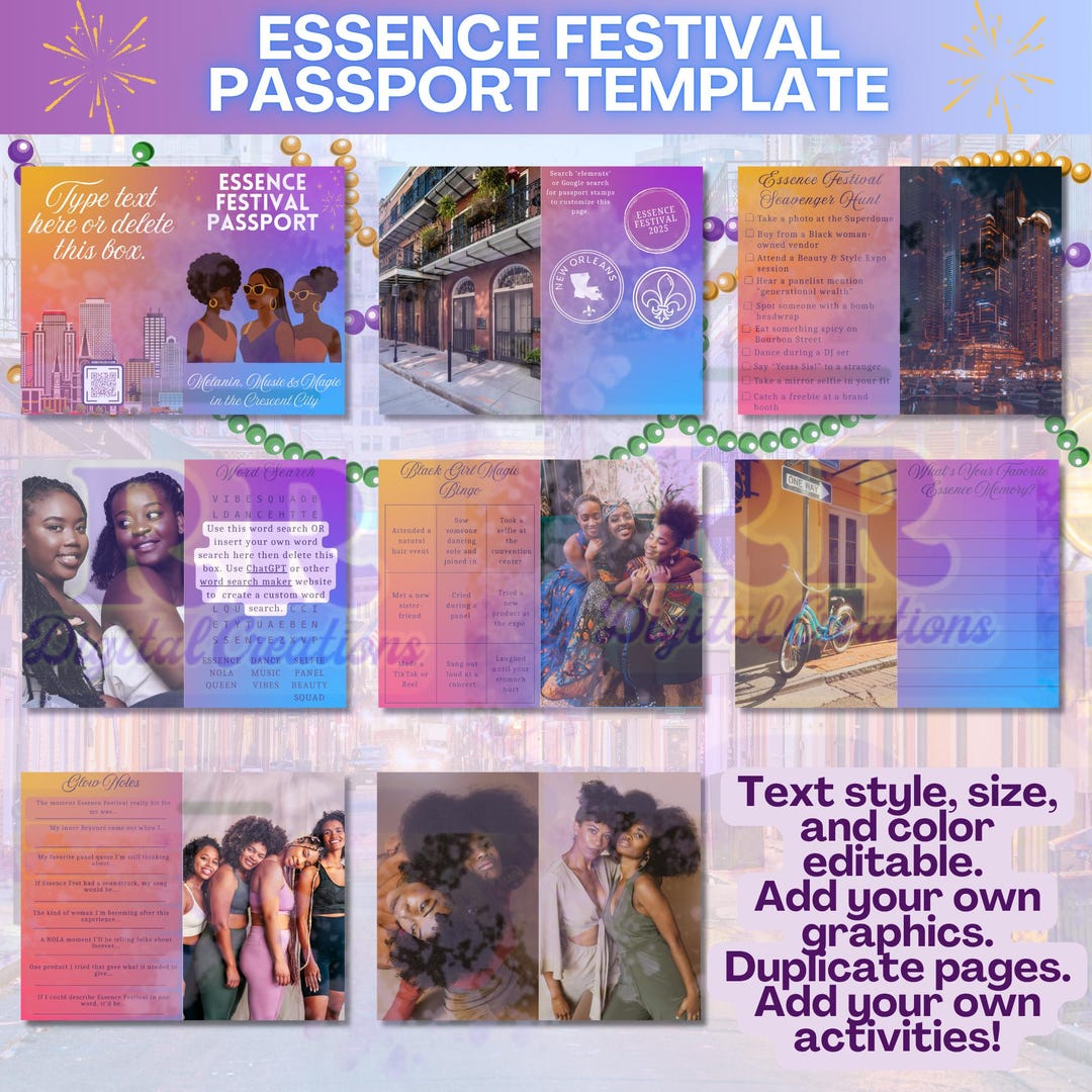 Editable Essence Festival Passport Template | Customizable Activity ...