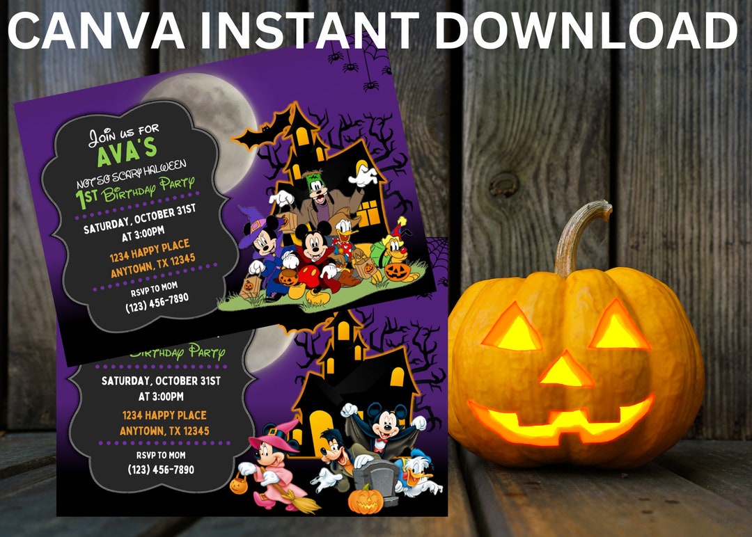 Mickey Not so Scary Halloween Invitation: Editable Canva Template ...