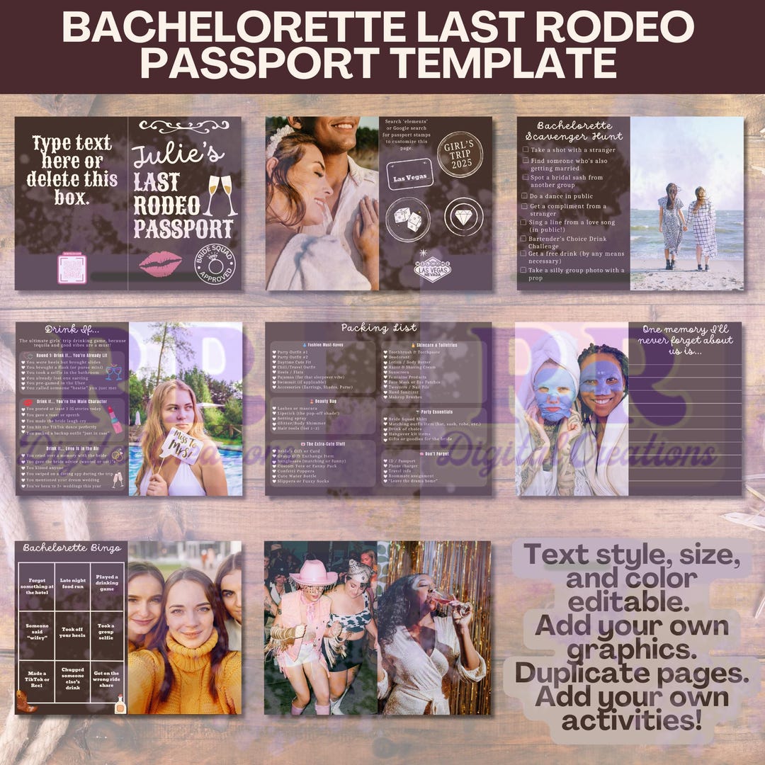 Editable Bachelorette Party Passport Template: Last Rodeo Keepsake ...