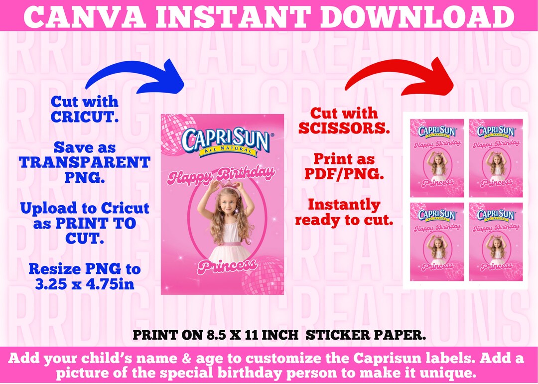 Pink Princess Party Caprisun Template, Pink Doll Party Caprisuns ...