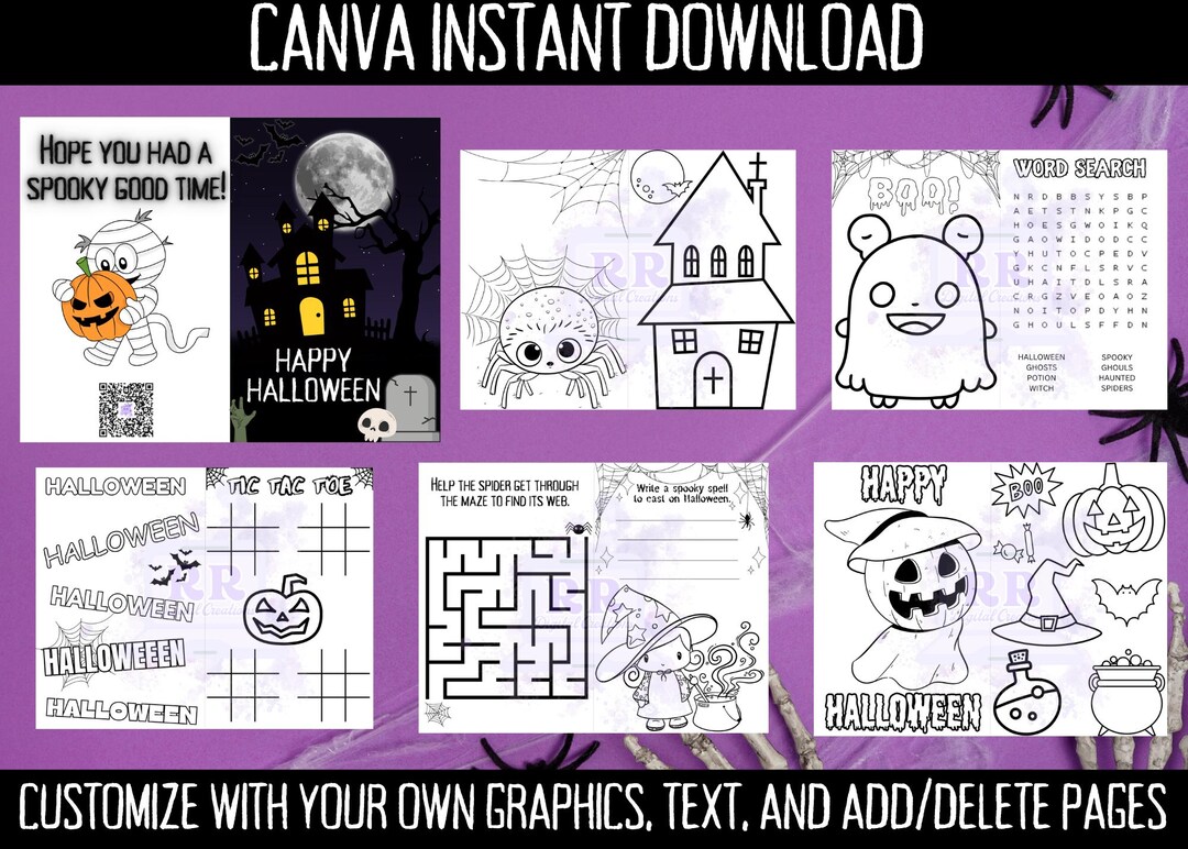Customizable Halloween Coloring Book: Party Favor Template (digital ...