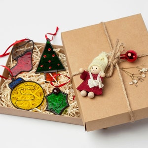 Gift Box Set of 4 Stained Glass Christmas Ornaments Christmas | Etsy