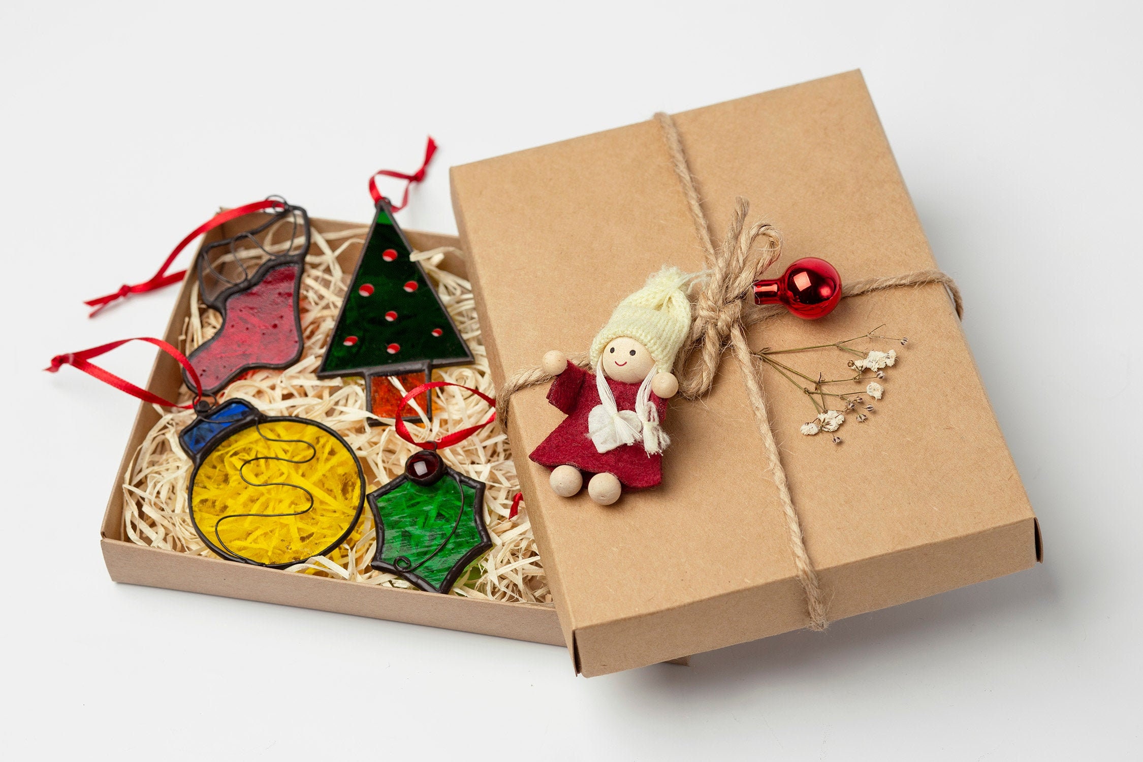 Gift Box Set of 4 Stained Glass Christmas Ornaments Christmas | Etsy