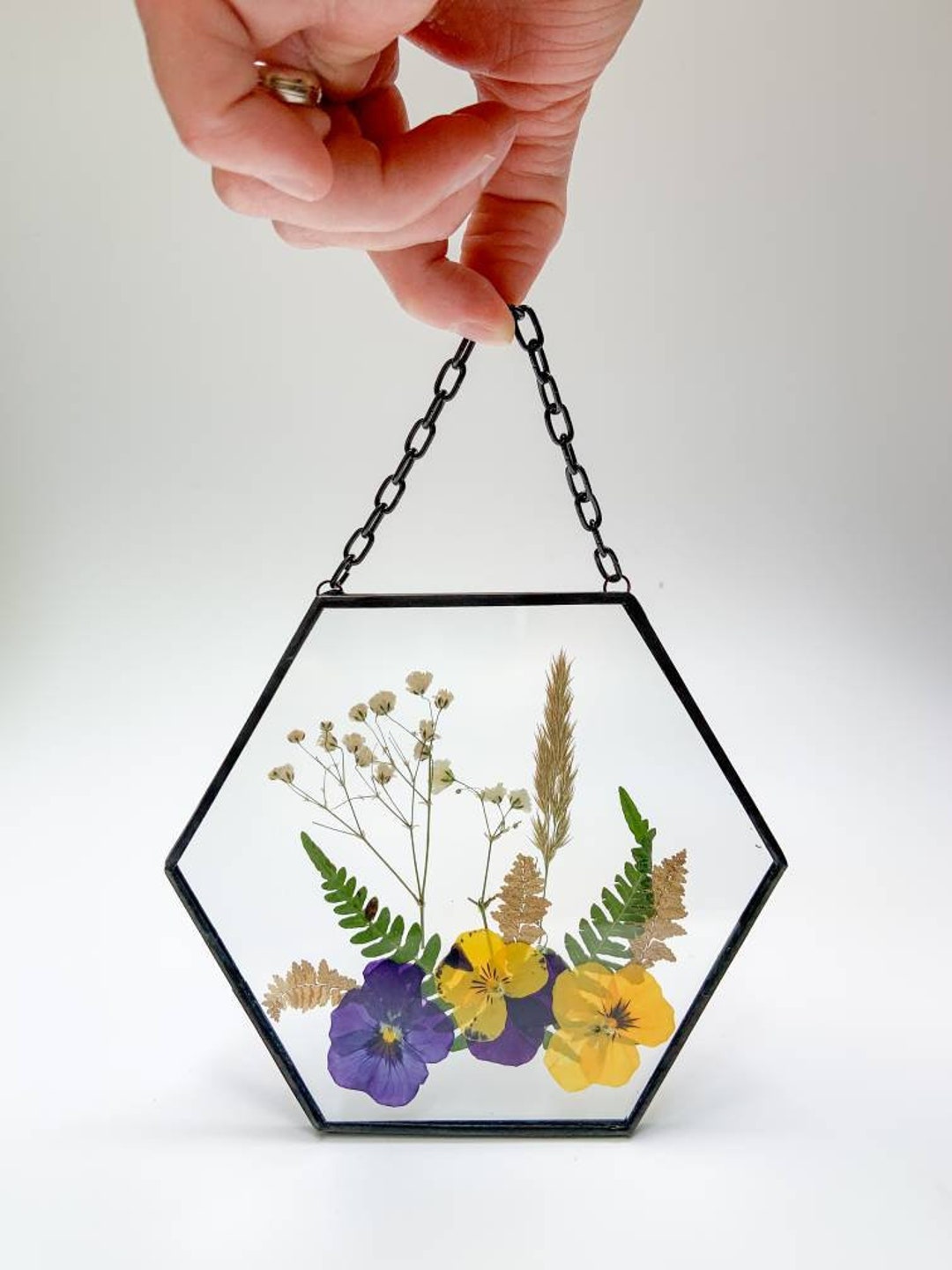 Glass Pressed Flower Frame Hexagon Real Flowers Wall - Etsy UK