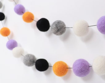 Trick or Treat Pom Pom Garland Halloween Felt Balls Garland | Etsy