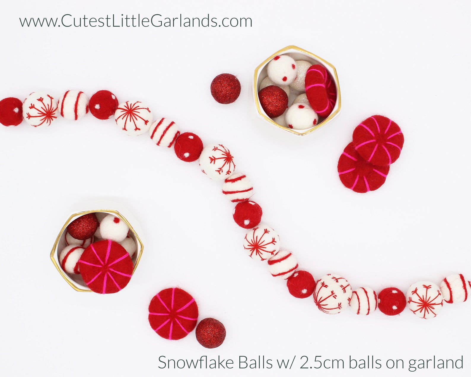White and Red Felt Snowflake Balls Felted Snowflake Balls - Etsy