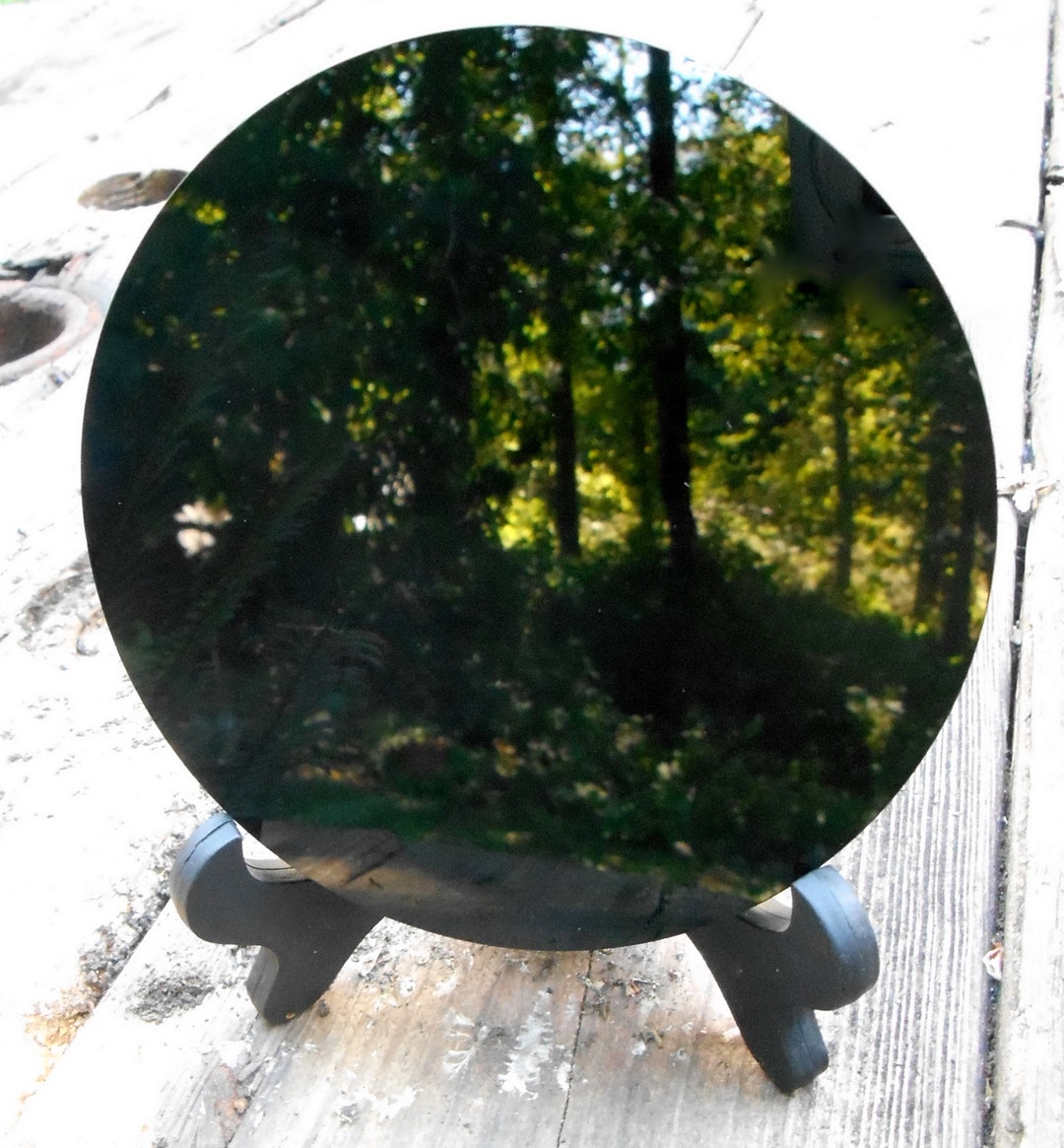 Scrying Mirror Black Obsidian 120mm, Round Stone Disc With Stand, Feng ...