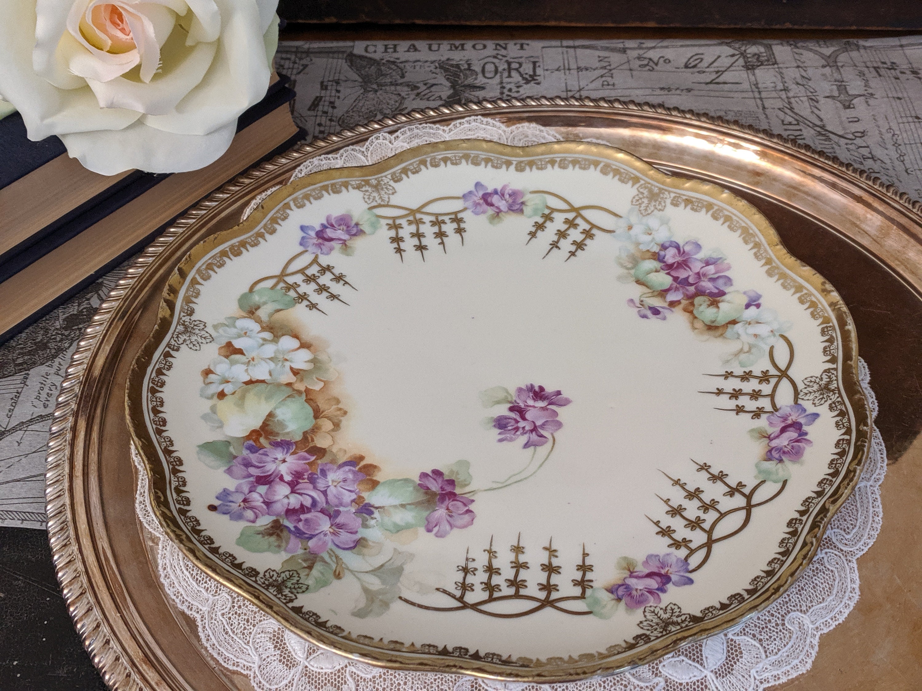 Antique RS Prussia Cabinet Plate Floral Design C.1910 Gilded Collectors ...