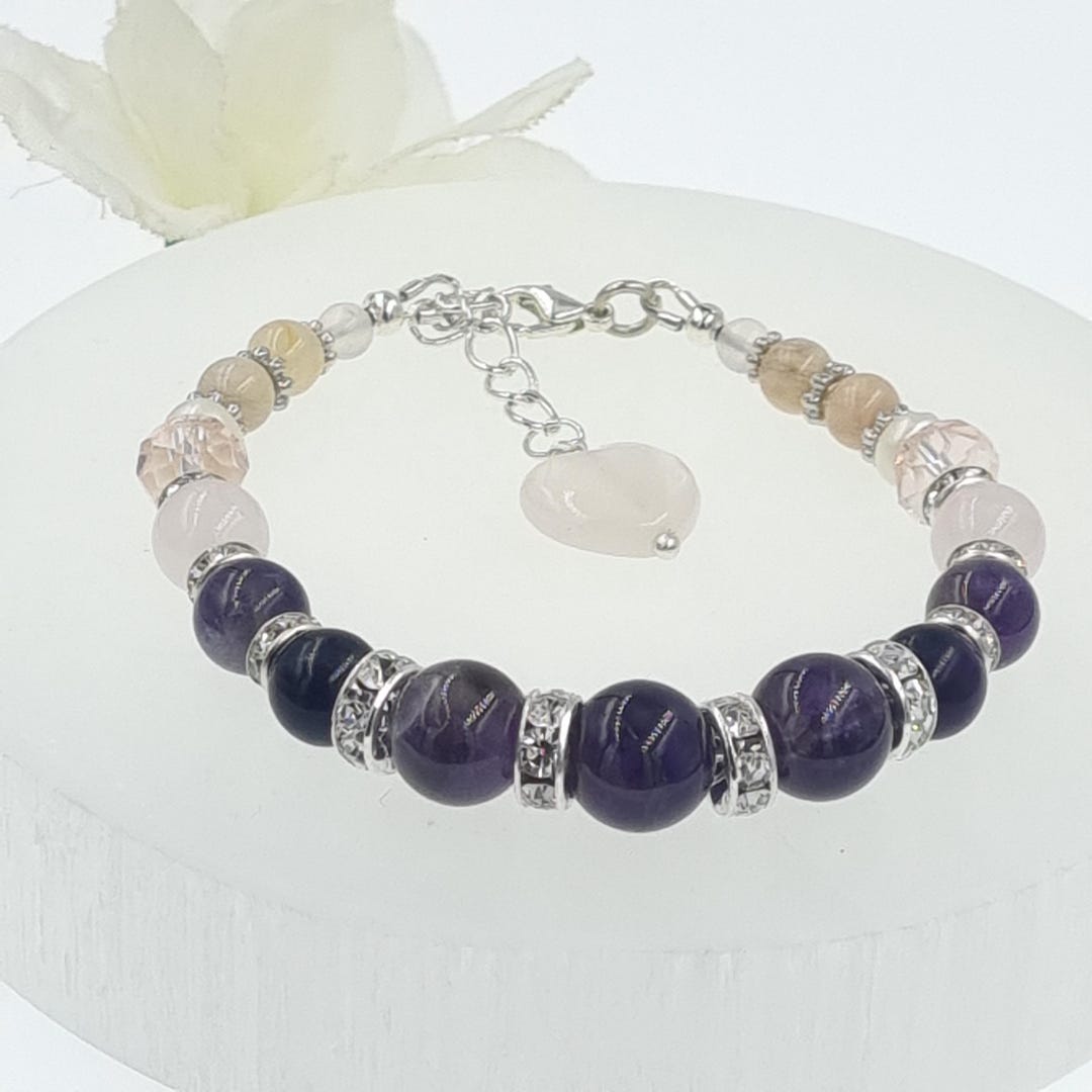 Healing Crystals Bracelet, PCOS, Amethyst, Fluorite, Moonstone for ...