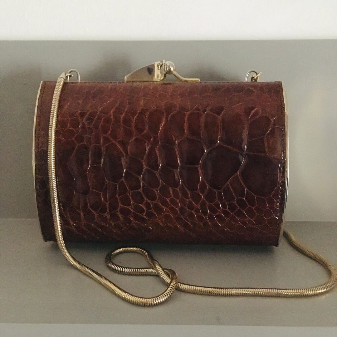 Brown Faux Snakeskin Bag, Gold Chain - Etsy