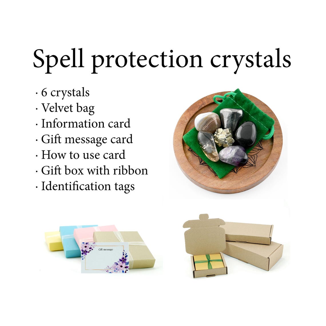 Spell Protection Crystal Set, Spiritual Shield, Gift for Crystal Lovers ...