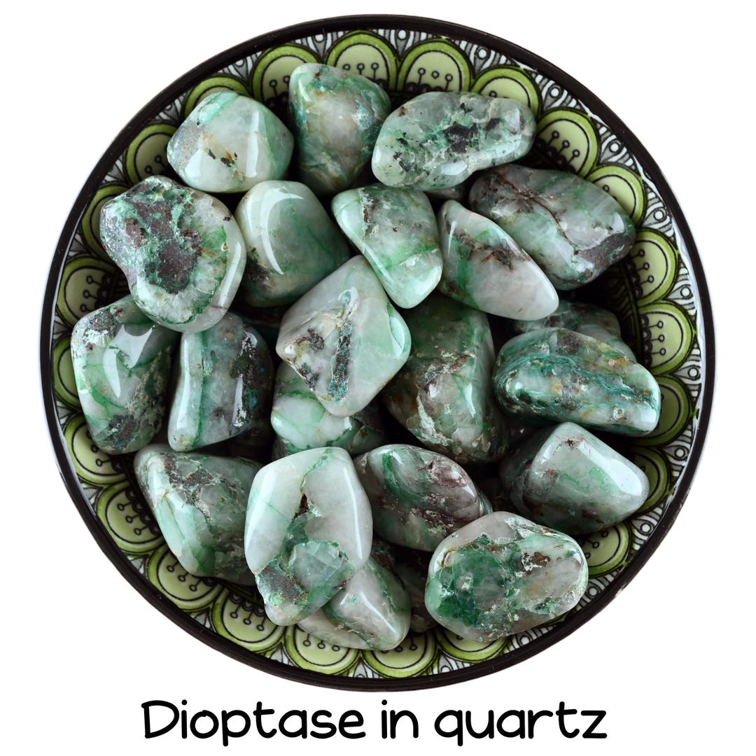 Dioptase in Quartz Tumbled Stone, Deep Heart Healing, Throat Chakra Gem ...
