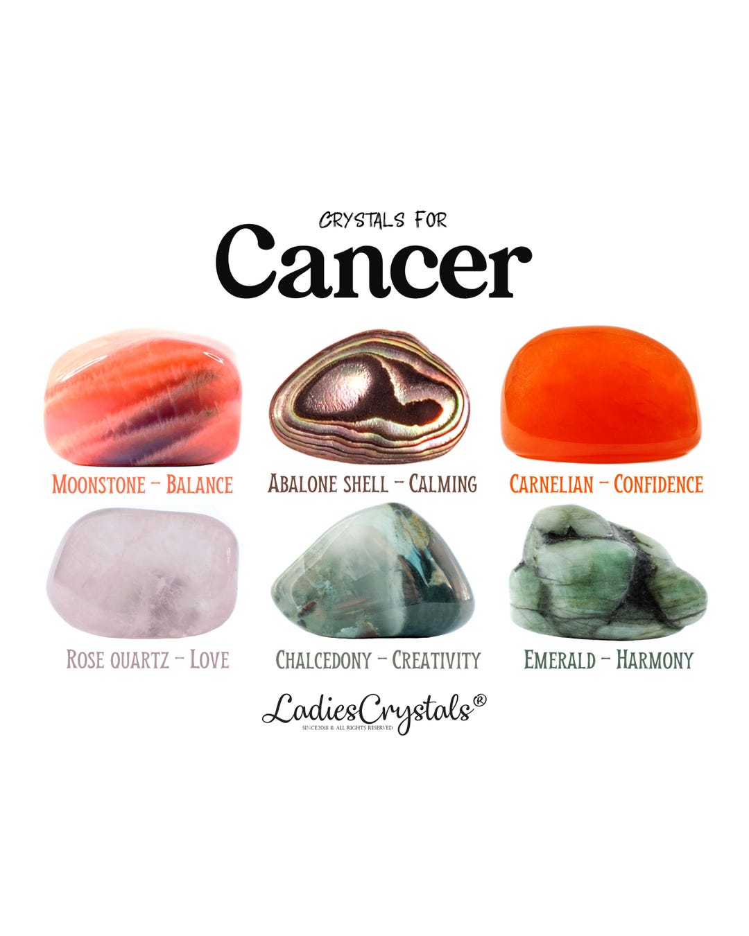 Cancer Crystals Set, Cancer Stones, Zodiac Stones, Moonstone, Abalone ...