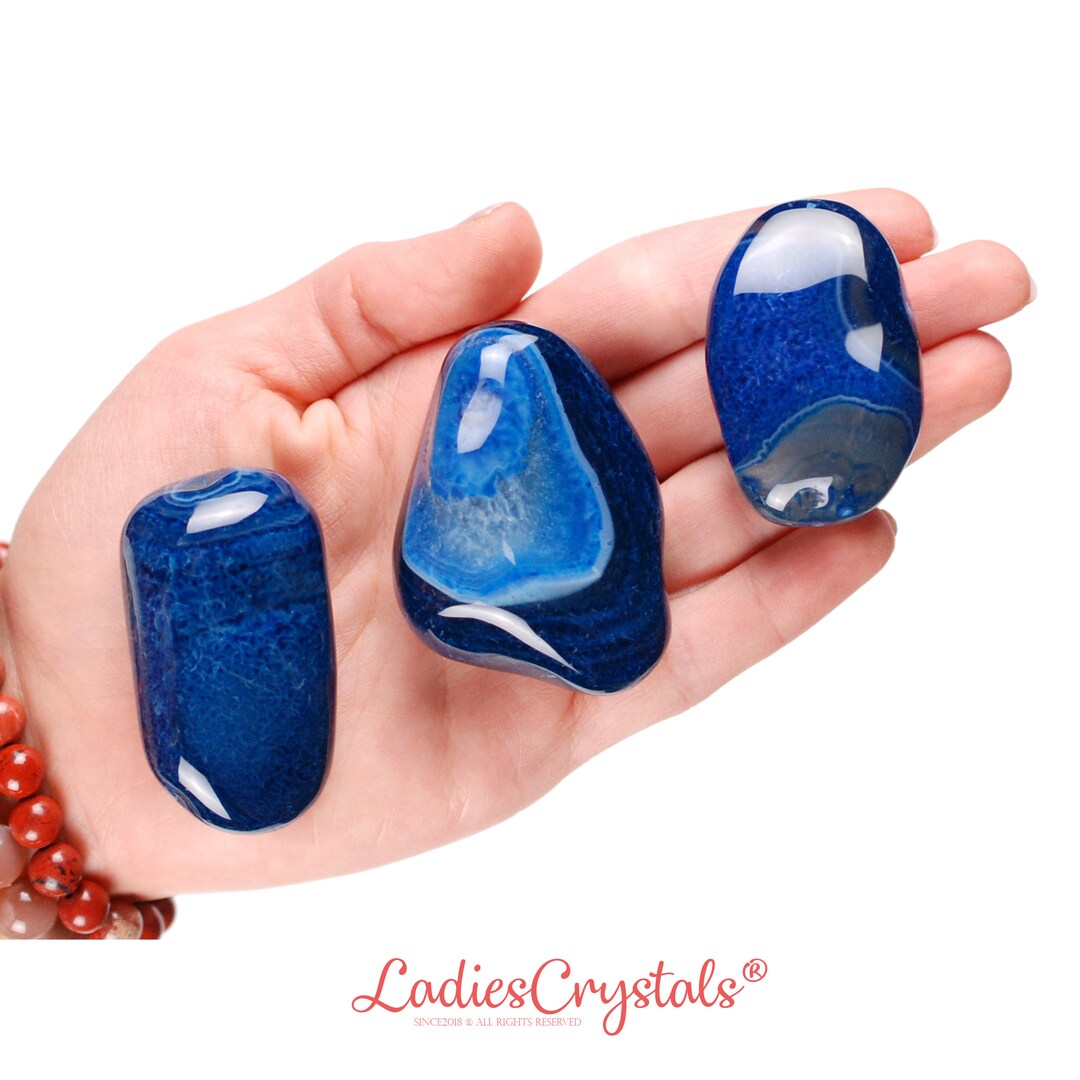 Blue Agate Tumbled Stone, Natural Sky Blue Gemstone, Peace and ...