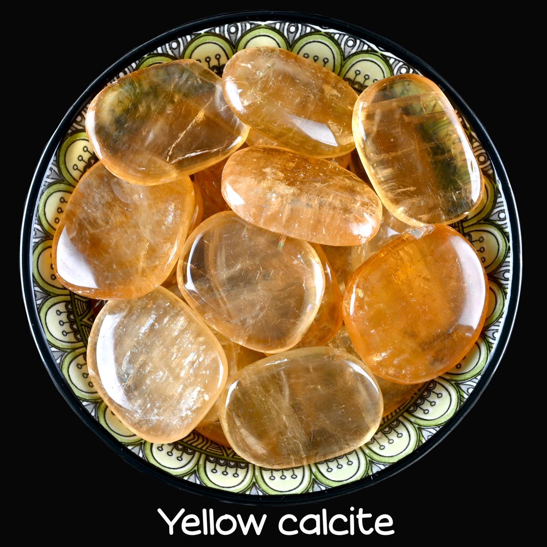 Yellow Transparent Calcite Palm Stone, Yellow Calcite Smooth Stones ...