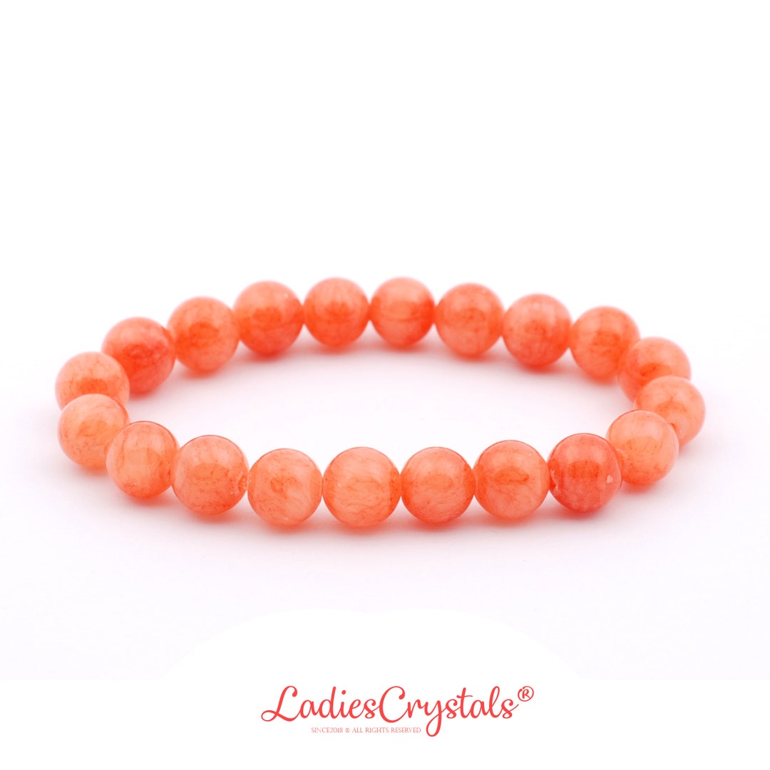 Dark Orange Jadeite Bracelet, Orange Jade Bracelet 8mm, Jade Crystal ...