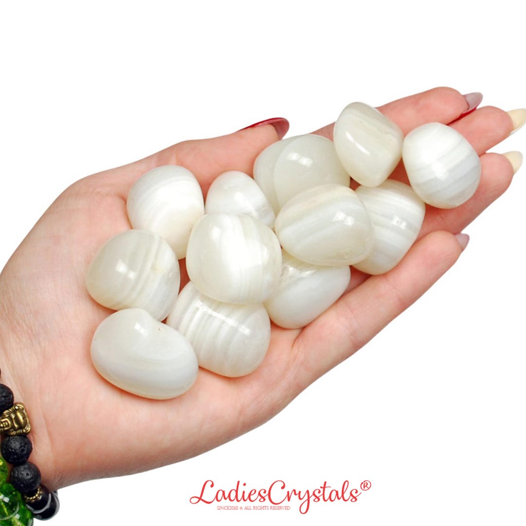 White Banded Agate Tumbled Stone, Natural Lace Agate Gemstone, Calming ...