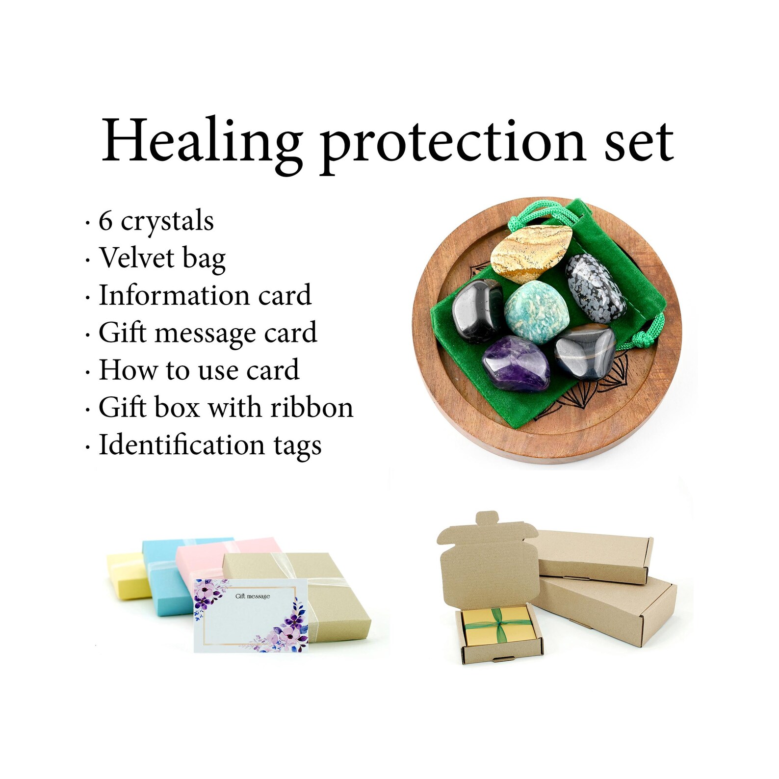 Healing Protection Crystals Set, Protection Crystals, Healing Crystals ...