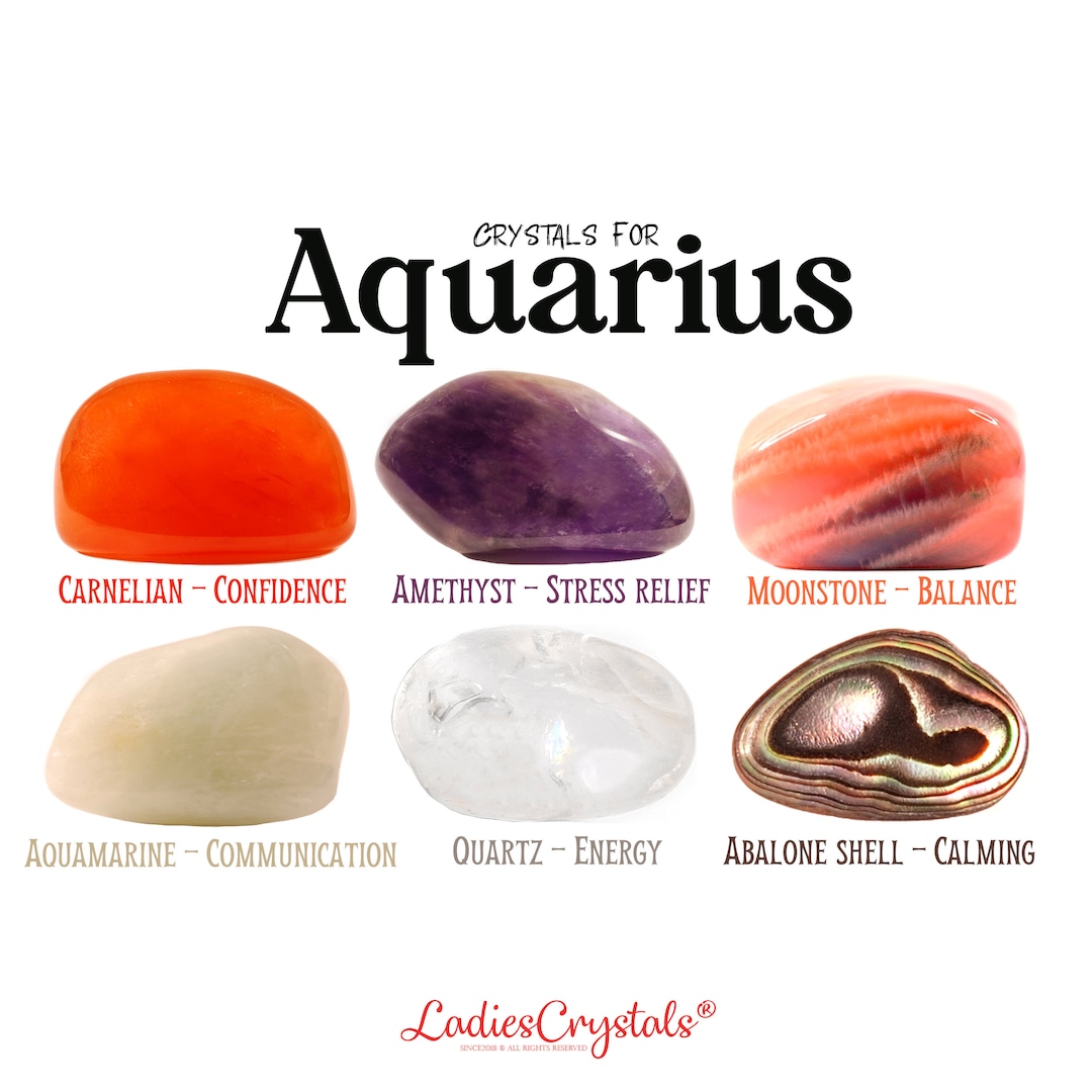 Aquarius Crystals Set, Aquarius Stones, Zodiac Crystals Set, Carnelian, Amethyst, Moonstone ...