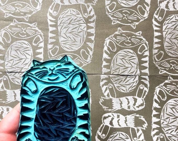 Hand Carved Stamp, Rubber Stamp, Cat Stamp, Handprinted, Stamp, Timbro ...