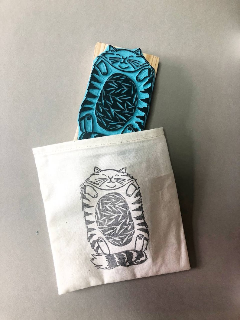 Hand Carved Stamp, Rubber Stamp, Cat Stamp, Handprinted, Stamp, Timbro ...