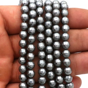 Black Pearl Round Faceted Beads, Faceted Pearl Beads, 6MM, Round Ball ...