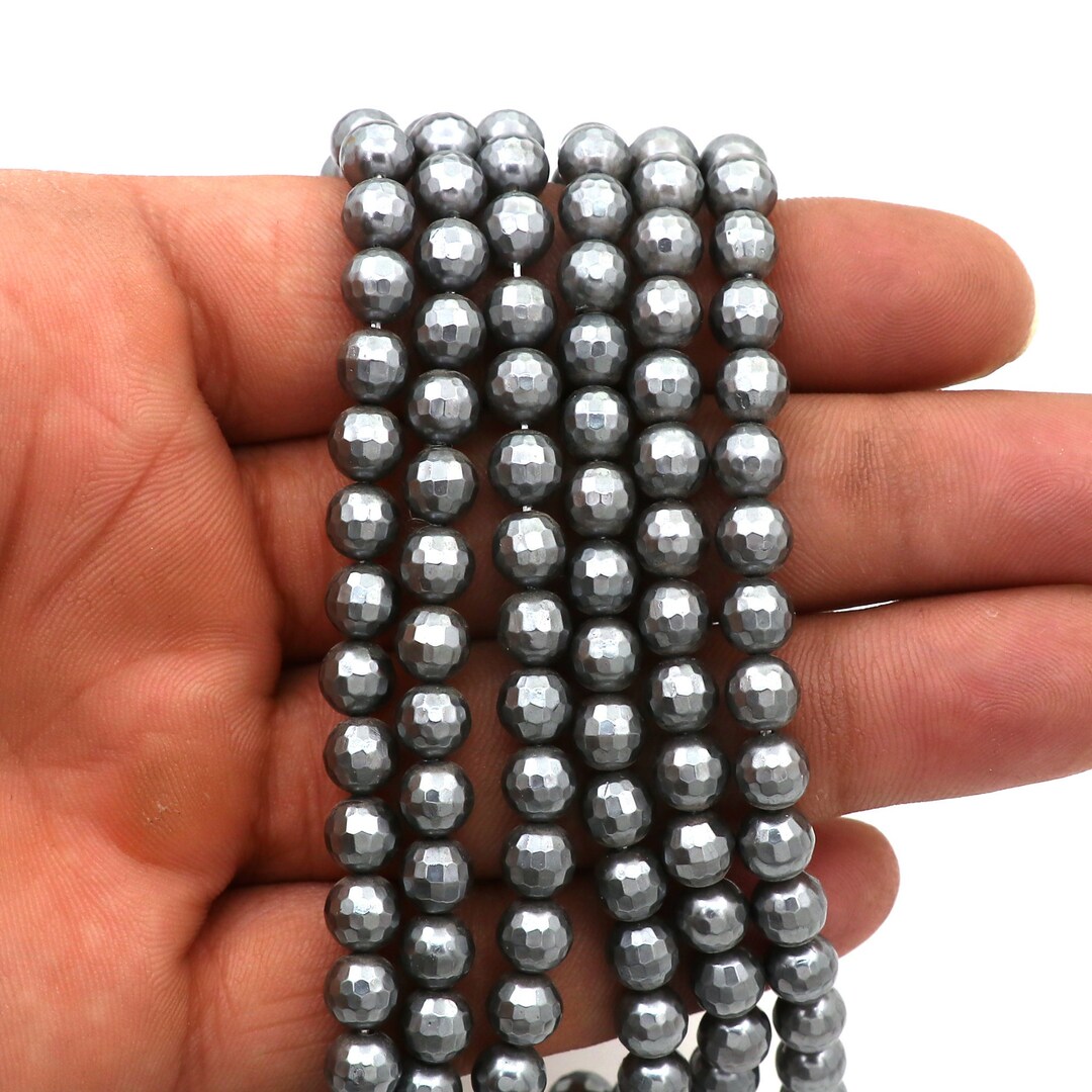 Black Pearl Round Faceted Beads, Faceted Pearl Beads, 6MM, Round Ball ...