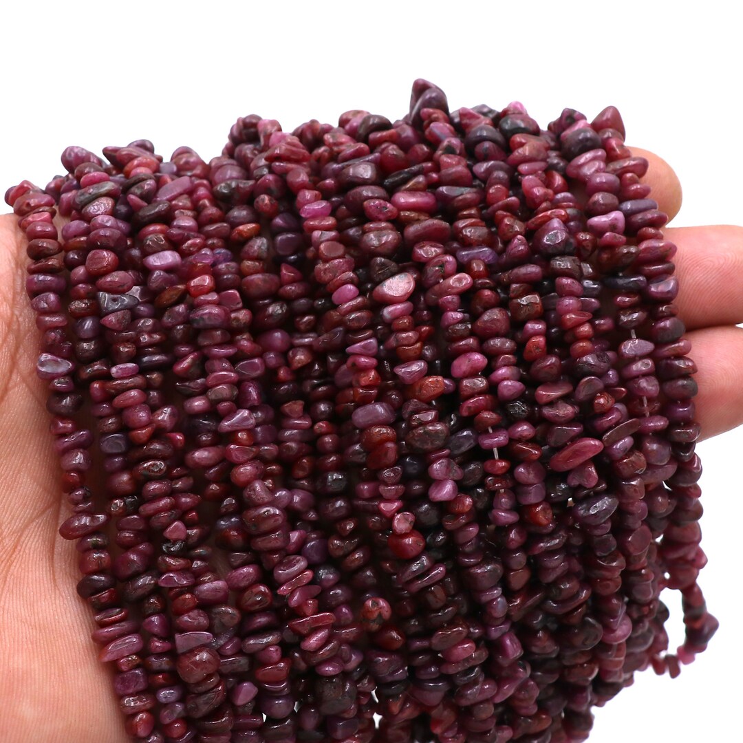 Natural Ruby Chips, Polish Chips, Red Ruby Corundum, 34" Strand ...