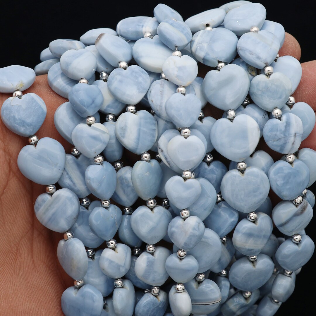 Blue Opal Smooth Heart, 13-15MM, Carved Heart Shape, Opal Gemstone ...