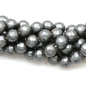 Black Pearl Round Faceted Beads, Faceted Pearl Beads, 6MM, Round Ball ...