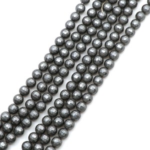 Black Pearl Round Faceted Beads, Faceted Pearl Beads, 6MM, Round Ball ...