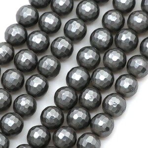 Black Pearl Round Faceted Beads, Faceted Pearl Beads, 6MM, Round Ball ...