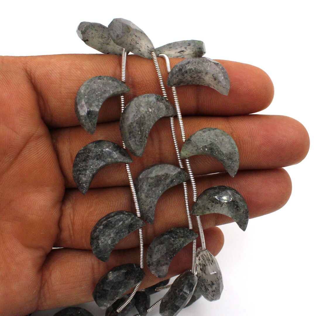 Black Goldstone Faceted Moon Shape, Black Sunstone Gemstone Beads ...