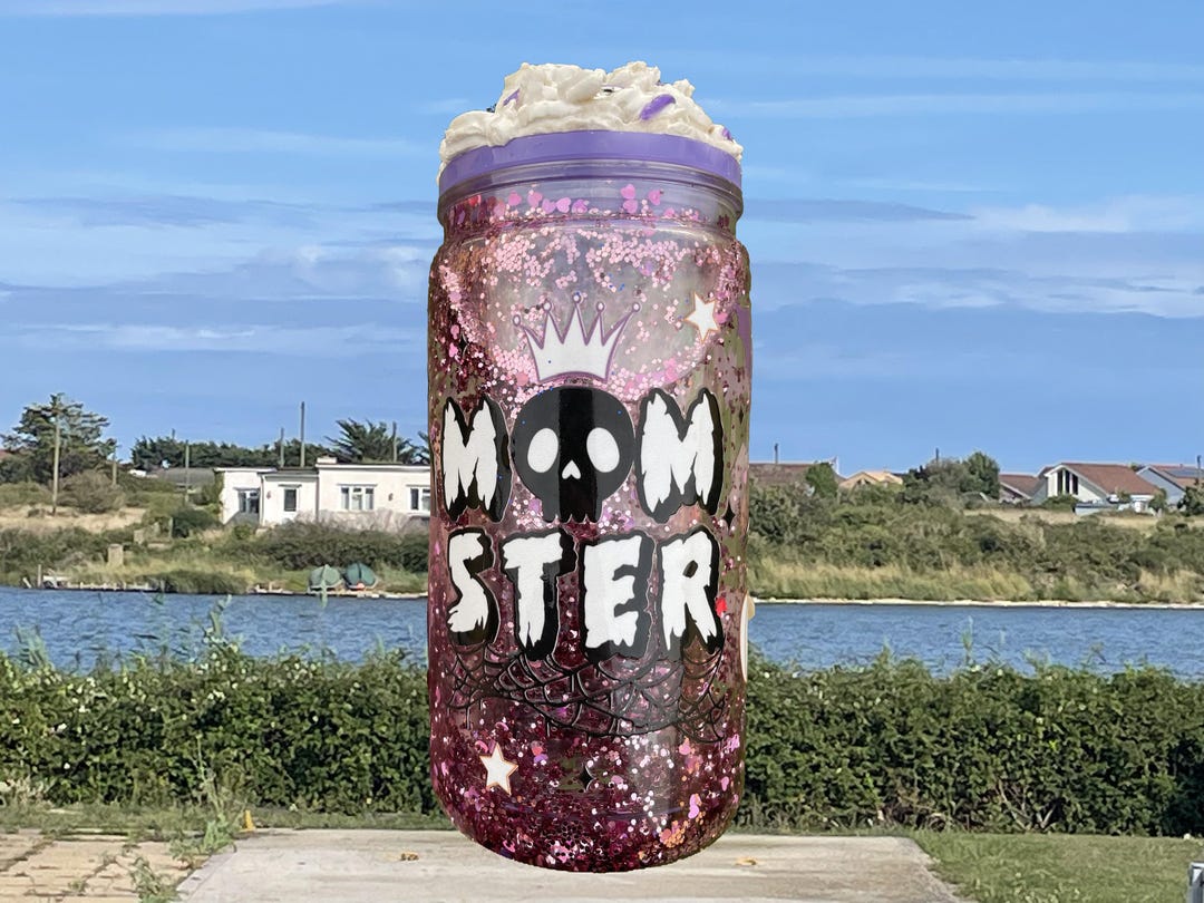 Monster 16 Oz Libby Jar Snow Globe Faux Cream Topped Bats Tumbler. - Etsy