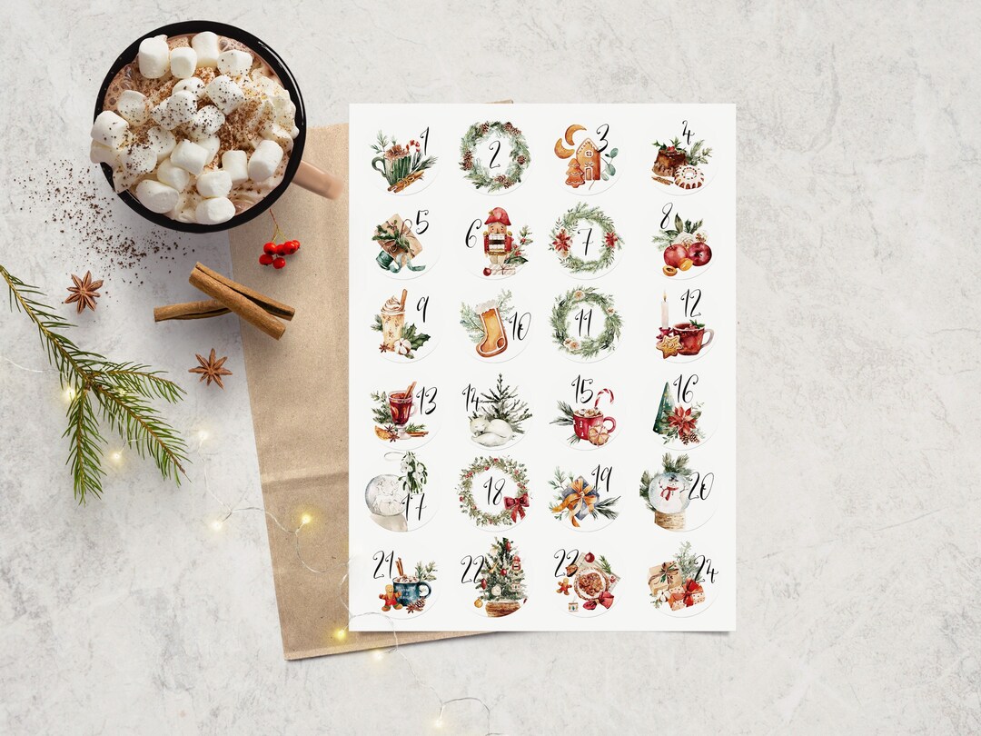 24 Stickers Advent Calendar Numbers, Number Stickers Round ø 40 Mm, DIY ...