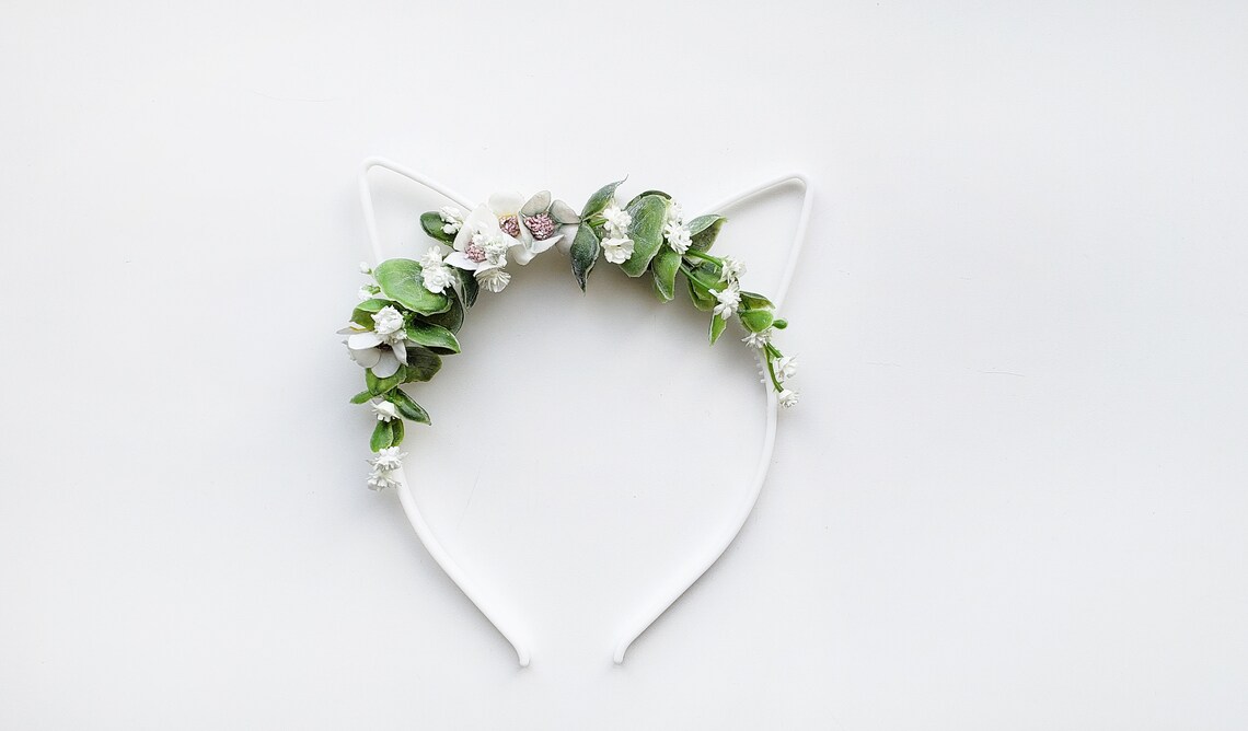 Floral Cat Ears Flower Girl Cat Crown Cat Ears Headband - Etsy