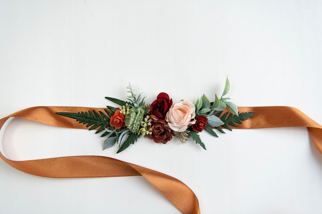 Rust Flower Belt Rust Orange Flower Sash Rustic Flower Belt Fall Flower ...